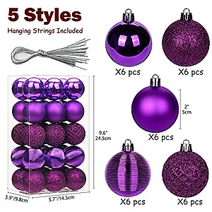 30PCS 2" Christmas Ball Ornaments Shatterproof Purple Christmas Tree Decorations Xmas Tree Balls Halloween Ornaments Décor
