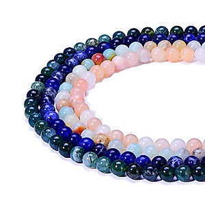 300Pcs Gemstone Round Loose Beads Wholesale Natural Stone Beads with Spacer Beads and Elastic String for Bracelets Jewelry Making