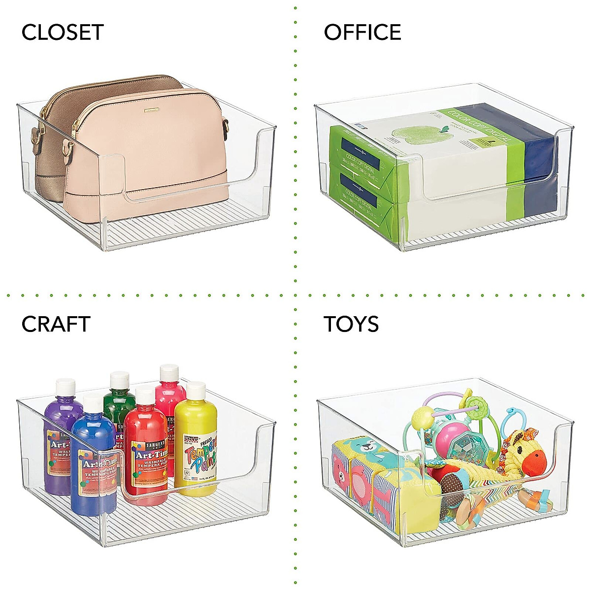 mDesign Modern Wide Plastic Open Front Dip Storage Organizer Bin Basket for Home Office Organization - Shelf, Cubby, Cabinet, and Closet Organizing Decor - Ligne Collection - 2 Pack - Clear