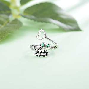 BEILIN Sterling Silver Panda Bear Ring Earrings Bracelet Necklace - Always in My Heart Mother Daughter Jewelry Gifts for Women Penda Lovers (Ring)