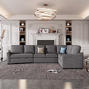 P PURLOVE Sectional Sofa for Living Room, Sectional Sleeper Sofa with Pull-Out Bed, Modern Couch with USB Charging Port, Upholstered L-Shaped Sofa Couch for Bedroom, Large Space(Gray)