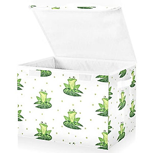 DOMIKING Frog Large Storage Bin with Lid Collapsible Shelf Baskets Box with Handles Storage Cube for Shelves Cabinet Nursery Drawer