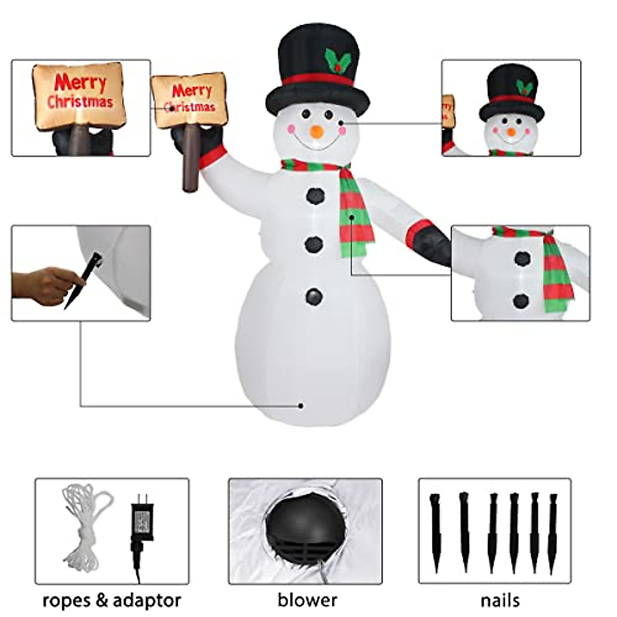 ASTEROUTDOOR 8ft Christmas Inflatable Decorations Built-in LED Outdoor Yard Lawn Lighted for Holiday Season, Quick Air Inflated, 8 Feet High, Snowman w/Board