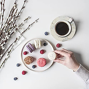 KUFUNG Coasters for Drinks, Absorbent Ceramic Stone Coaster Set, Cork Base, Marble Surface Pattern, Cups Place Mats for Home Decor, Set of 2(Light Blue-A)