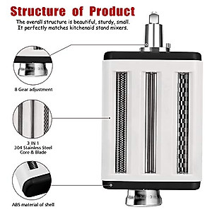 Pasta Maker Attachment for All Kitchenaid Mixers, Noodle Ravioli Maker Kitchen Aid Mixer Accessories 3 In 1 Including Dough Roller Spaghetti Cutter Fettuccine Cutter - Homemade Fresh Pasta Easily!