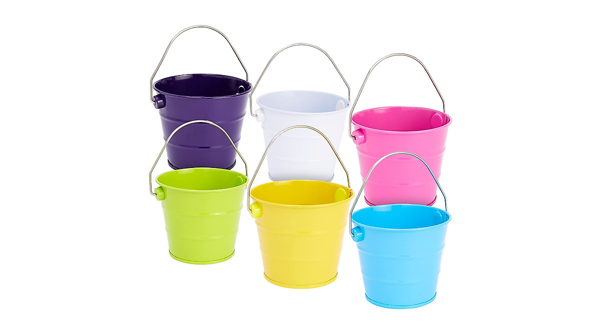 Juvale Mini Buckets with Handles - Colorful 6-Pack for Kids & Parties
