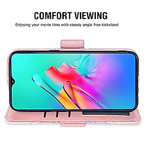 Asuwish Phone Case for Infinix Smart 5/Hot 10 Lite Wallet Cover with Tempered Glass Screen Protector and Leather Flip Credit Card Holder Stand Flower Folio Cell Accessories X657B Women Men Rose Gold