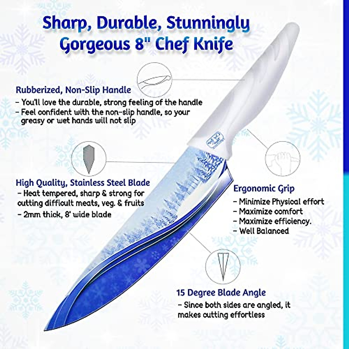 Chefs Knives - Professional Chef knife set, 8 inch sharp cutting blade - Stainless Steel kitchen cooking knife with Ergonomic handle - Loving gifts for Chefs & butcher with cool design