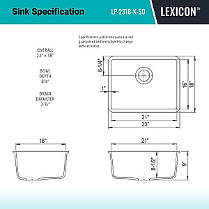 23" x 18" Quartz Kitchen Sink, single bowl kitchen sink,Drop in Kitchen Sink, Granite Composite Kitchen Sink, Undermount Sink, Galaxy Black kitchen Sink, Lexicon Platinum LP-2318-K-SO