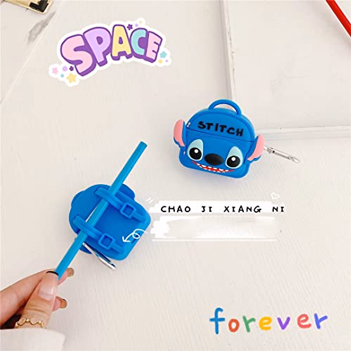 Cute Stitch Backpack Case for Airpod 3rd Generation, Soft Silicone Airpod 3 Charging Case with Lanyard Keychain Fashion Funny Cartoon Shoulder Bag Protective Design Skin for Girls Women Airpod 3 case