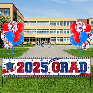 2023 Graduation Decoration Set Large Red and Blue Class of 2023 Congrats Grad Banner with 18 PCS Graduation Balloons for High School College Graduation Party Supplies