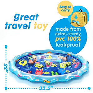 heytech Tummy Time Baby Water Mat, Infant Toy Inflatable Play Mat Activity Center for 3 6 9 Months Newborn Boy Girl 33.5"X24"