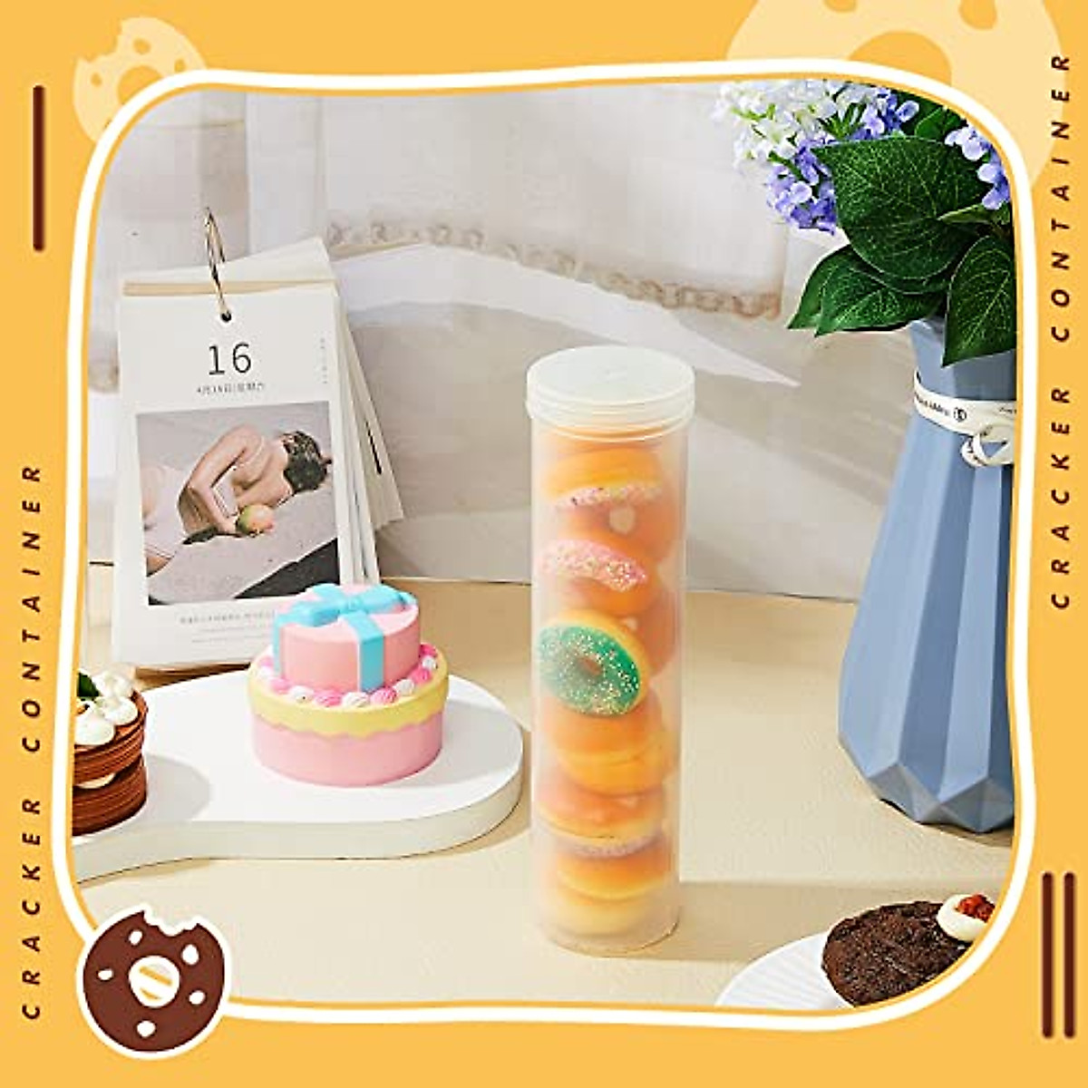 6 Pieces Round Cracker Containers Saltine Cracker Sleeve Storage Container Plastic Cracker Keeper with Lid Airtight Spaghetti Container Clear Cylinder Cookie Holder for Food Pantry Cereal Chips