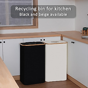 iEGrow 29 Gallon Recycling Bin for Kitchen, Indoor Home Recycle Bins with Lid, 110L Large Recycling bin with 2 Removeable Reusable Inner Bags, for Bottles Cans Glass Plastice Cartons(Black)