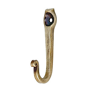 Living Ideas Hand Forged Metal Coat Hook Wrought Iron Handmade Rustic Hook for Towel, Plant & Mug Blacksmith Farmhouse Bathroom Hook Rack Antique Brass Finish Heavy Duty Kitchen Utensils Hooks