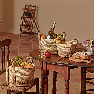 La Jolie Muse Hand Woven Wicker Storage Baskets, Seagrass Rope Natural Basket Set of 3, Minimalist Decorative Home Basket Organizers for Kitchen Living Room Bedroom Office, Brown and Beige