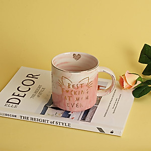 Cat Mom Gifts for Women - Crazy Cat Lady Coffee Mug Gift for Cat Lover Mom, Daughter, Sister, Aunt, Wife, Best Friends, BFF, Coworkers, Her - Best Cat Mom Ever - Pink Marble Mug, Ceramic 11.5oz Cup