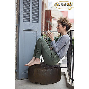 Authentic Ottoman Pouf Pouffe Poufs Footstool Egyptian Moroccan Morocan Handmade Genuine Leather Unstuffed Living Room Decor Floor Cushion Foot Stool Arabian Arabic Style Otoman Ottomans Turkish Poof