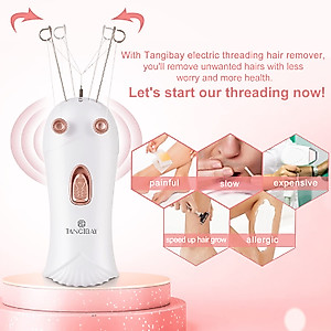Tangibay Mermaid Threading Hair Removal - Rechargeable Facial Hair Threader Machine, Womens Automatic Thread Hair Remover Tool Kit, Electric Threads Epilator for Face, Upper Lip, Arms (White)