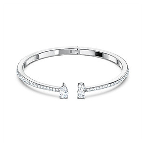 SWAROVSKI Attract Bracelet with Clear Crystal Details on a Rhodium Finish Cuff Setting, Size M, from the Swarovski Attract Collection