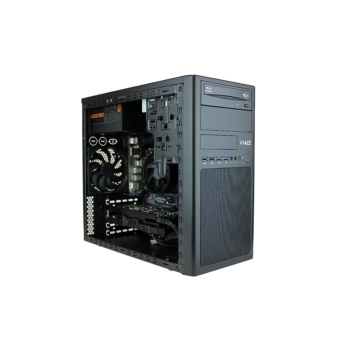 Ace Computers Business Desktop Computer (AMD Ryzen 5 2600 3.4GHz, RX 560 4GB, 16GB DDR4 2933MHz RAM, B450 Chipset, 500GB NVMe M.2, Blu-ray Drive, 500W PSU, Windows 10 Professional) Office PC Tower