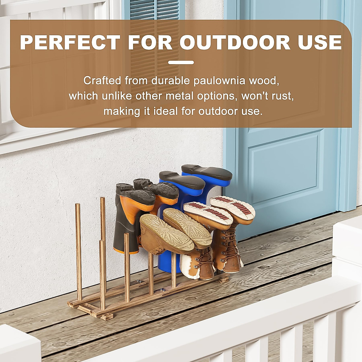 NestSprout Free Standing Shoe Rack for Tall Boots - Wooden Boot Rack Organizer for Closet Entryway, Shoe Rack for Mens Cowboy Boots, Boot Stand Hanger Fit for 6 Pairs