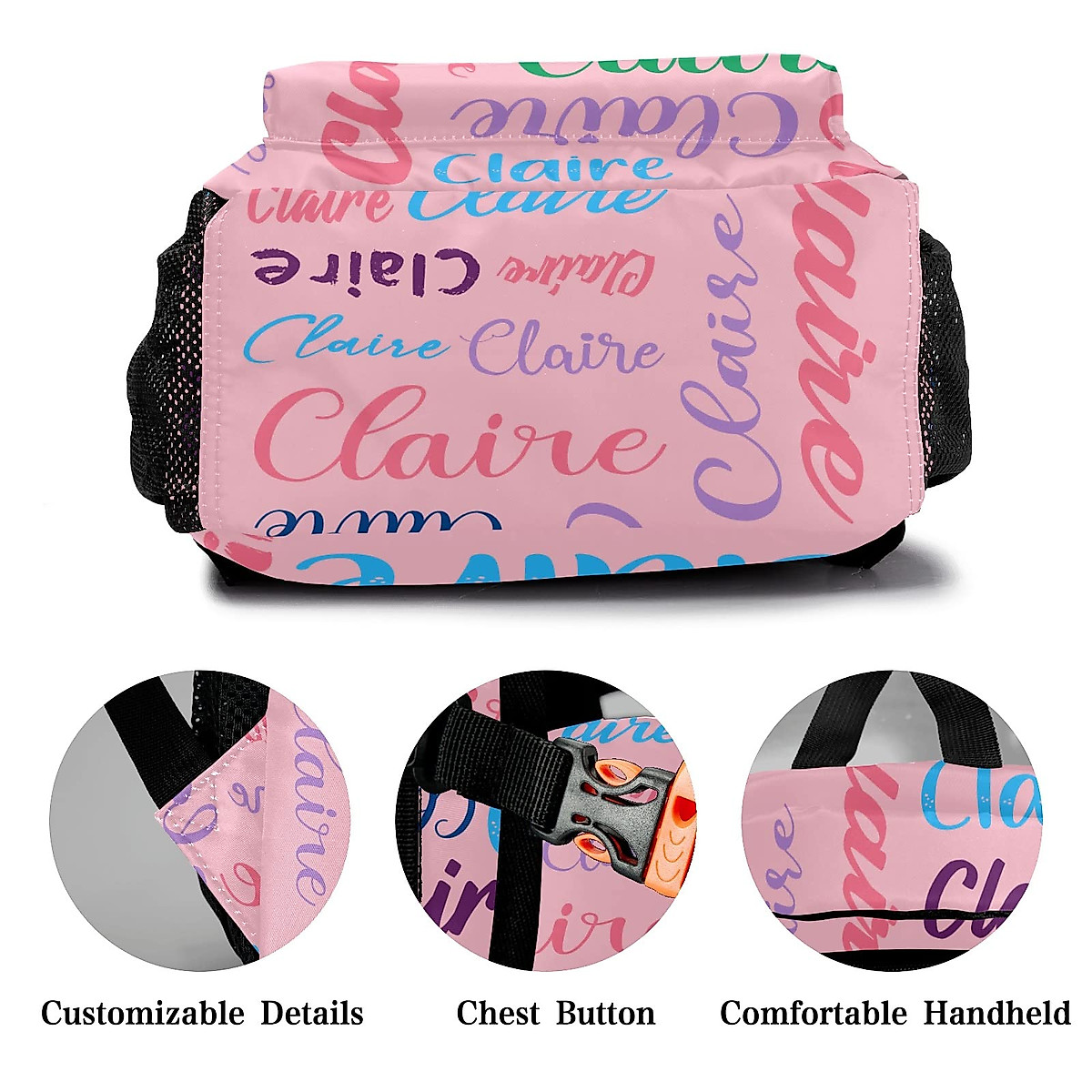 ZAACUSTOM Polyester Custom Bookbag with Name Text Elementary Kids Girls Personalized School Backpack Customize Book Bag, Stylish, Waterproof, Unique, Adjustable Shoulder Straps, 1 Pack
