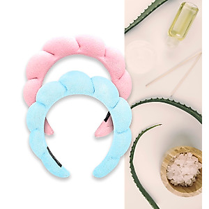R.S LUXURY Makeup Headband for Washing Face or Facial, Set of 2 Skincare Headbands, Terry Cloth Headband Pink & Blue Spa sponge Headband Combo Package - Headband for makeup Clearance makeup