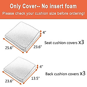 Oslimea 6p Patio Cushion Covers Outdoor Patio Cushions Covers Replacement Waterproof with Zipper for 3 Seat Patio Furniture Set, Slipcovers for Outdoor Cushions, Covers Only, Sand