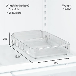 YouCopia RollOut Fridge Caddy BPA-Free Clear Rolling Refrigerator Organizer Bin with Adjustable Dividers and Handles, 9" Wide