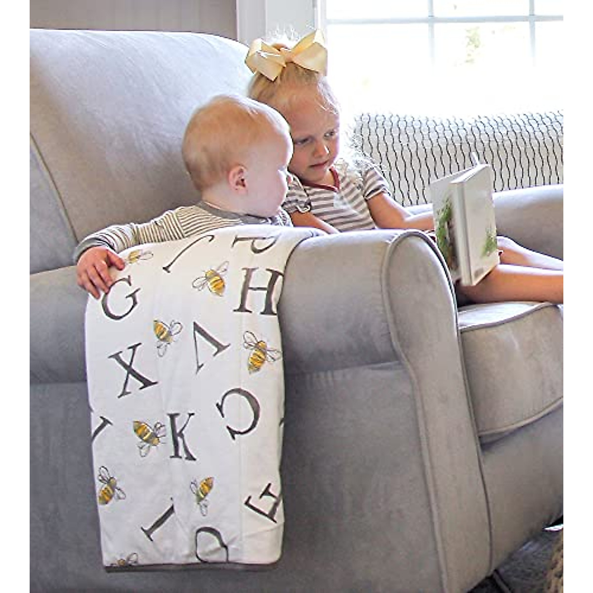 Burts Bees Baby Infant Reversible Blankets 100% Organic Cotton GOTS Certified - A-Bee-C Prints with Quilting Pattern Soft Nursery Blanket with 100% Polyester Fill for Size 30 x 40 Inch
