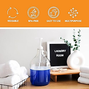 FastRack Laundry Detergent Dispenser | 1 G Clear Glass Dispenser with Pump for Commercial Soap Dispenser, Fabric Softener or Syrup Pump | 128 oz Capacity | Food Grade – ECO Friendly - Made in USA