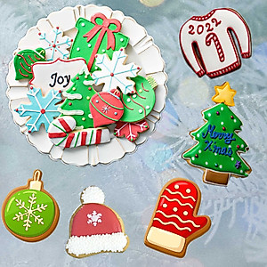 Winter and Christmas Cookie Cutter Set 6 Piece with Ugly Sweater, Hat,Mitten,Snowflake,Christmas Ornament,Tree Shape- Cookie Fondant Biscuit Cutters for Baking,Sandwiches, and Pancakes