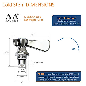 AA Faucet AA-100G Cold Replacement Stem Check with B-Handle