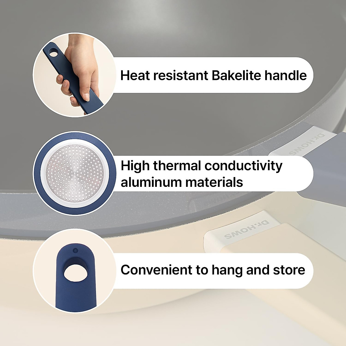 Dr.HOWS Allday Nonstick Wok Pan 9.5 Inch Stir-Fri Pan with Bakelite Handle, PFOA/PFOS Free, Works on Gas, Induction, Ceramic, Halogen, and Electric, Bijou Blue