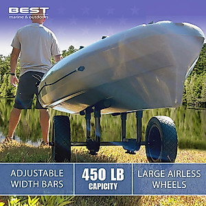 Best Marine and Outdoors Kayak Cart, Heavy Duty Dolly, 450lb Weight Capacity, Flat Free Airless Wheels, Adjustable Width Trolley Carrier, Canoe & Kayak Trailer Accessories
