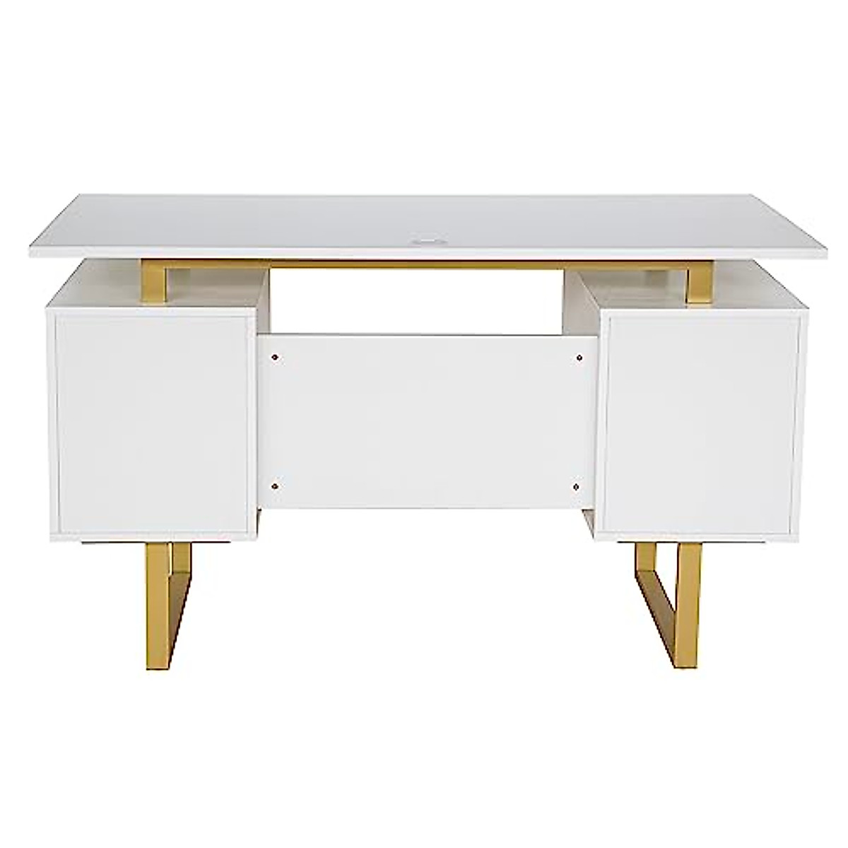Techni Mobili Storage Drawers and Cabinet 51.25” W-Modern Office Large Floating Desktop Surface Desk, 23.6" D x 51.2" W x 29.8" H, White/Gold