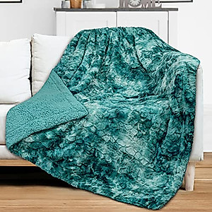 PAVILIA Soft Fuzzy Faux Fur Throw Blanket, Teal Green, Fluffy Furry Warm Sherpa Blanket Fleece Throw for Bed, Sofa, Couch, Decorative Shag Plush Comfy Thick Throw Blanket, 50x60 Inches