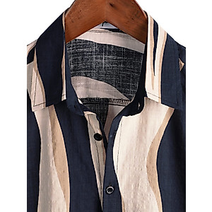 VATPAVE Mens Casual Hawaiian Floral Shirts Short Sleeve Button Down Tropical Shirts Beach Summer Shirts XX-Large Navy Beige