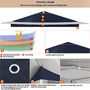 Generies Outdoor Gazebo Pop-up Canopy Tent Extra 12 x 12 Shade with Durable Frame, 4 Sand Bags, Wheeled Bag - Easy Set-up and Folding Commercial Instant Canopy to Garden (Navy Blue)…