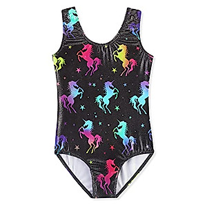 HOZIY Leotards for Girls Gymnastics Size 7-8 Year Old Colorful Multicolored Unicorn Stars Black Tumbling Outfits Leo Clothes Clothing Kids Leo Ropa De Gimnasia Para Niña