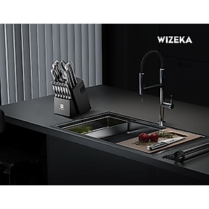 WIZEKA Kitchen Knife Set with Block, Dishwasher Safe 15 Pcs Professional Chef Knife Set with Knife Sharpener, Food Grade German Stainless Steel Knife Block Set, Jaguar Series