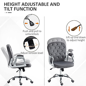 Vinsetto Velvet Home Office Chair, Button Tufted Desk Chair with Padded Armrests, Adjustable Height and Swivel Wheels, Dark Gray