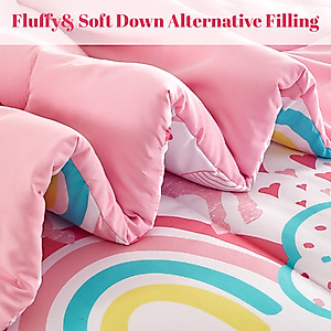 Sonive Girls Twin Comforter Set, Breathable, 5 Pieces with 1 Comforter(66"x90"), 1 Fitted Sheet, 1 Flat Sheet, 1 Pillow Sham, 1 Pillowcase Gift Choice, Rainbow Unicorn