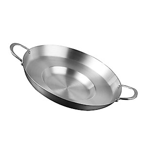 DOITOOL Flat Frying Pan Stainless Steel Comal Frying Bowl Comal Convex Cookware Stir Fry Pan Outdoors Heavy Duty Acero （ 38cm ） Mexican Discada Pan