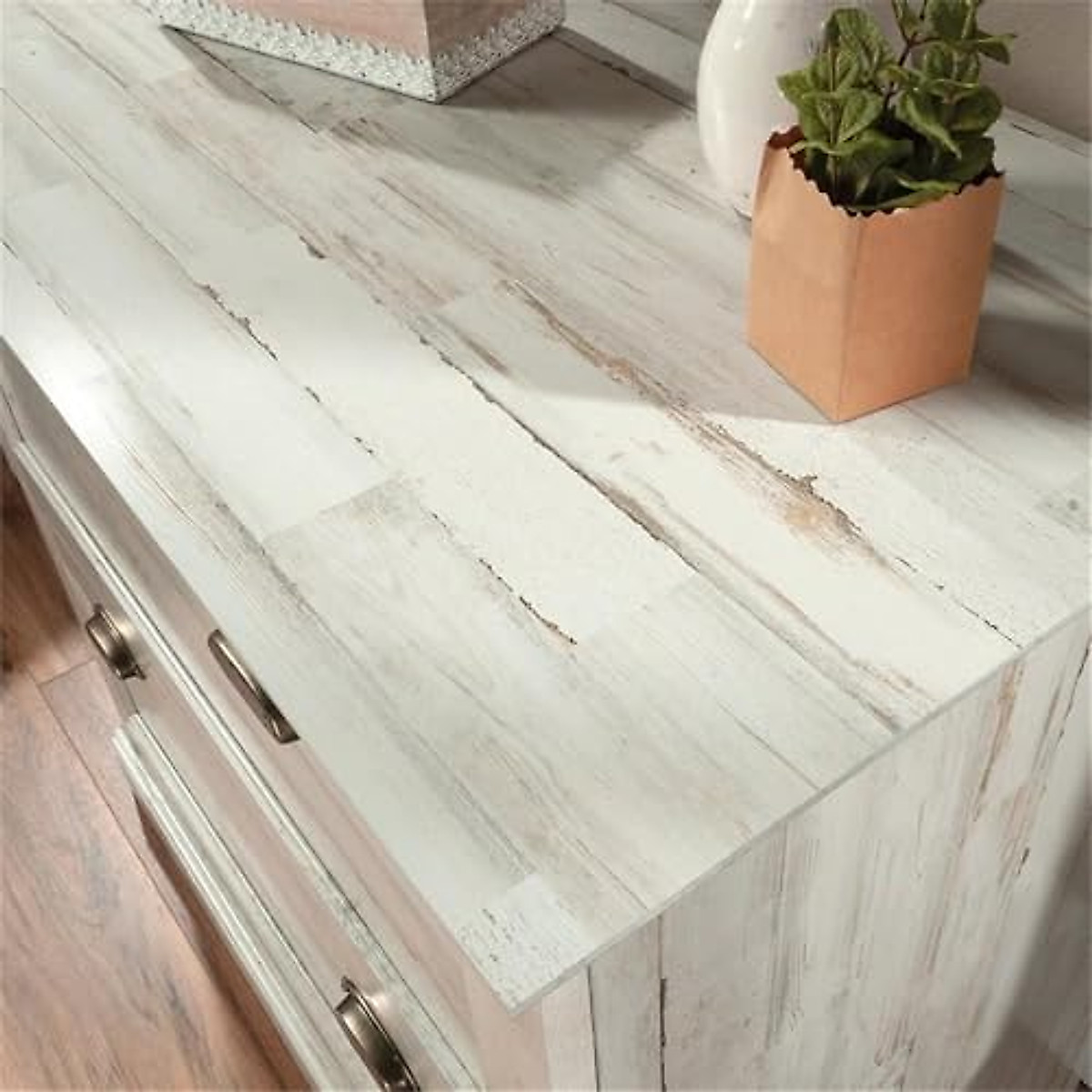 Pemberly Row Mid-Century Engineered Wood Lateral File Cabinet in White Plank