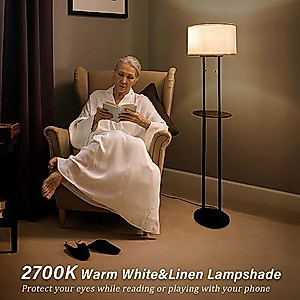 ArtCredit Modern LED Floor Lamp for Living Room, Bedroom and Home Office - 16 lb Weight Black Tall Standing Lamp with White Fabric Shade - Includes 2 LED Edison Bulbs - E26 Base - Simple Sleek Design