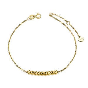 SISGEM 14K Gold Bracelets for Women, Real Yellow Gold Beads Ball Bracelets Adjustable Chain Fine Jewelry for Wife, Mom 6.5"- 8"