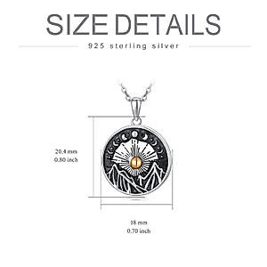 TOUPOP Urn Necklace for Ashes for Women Men 925 Sterling Silver Sun and Moon Phase Mountain Hiking Cremation Jewelry Ashes Keepsake Memorial Funeral Bereavement Gifts for Mom Dad