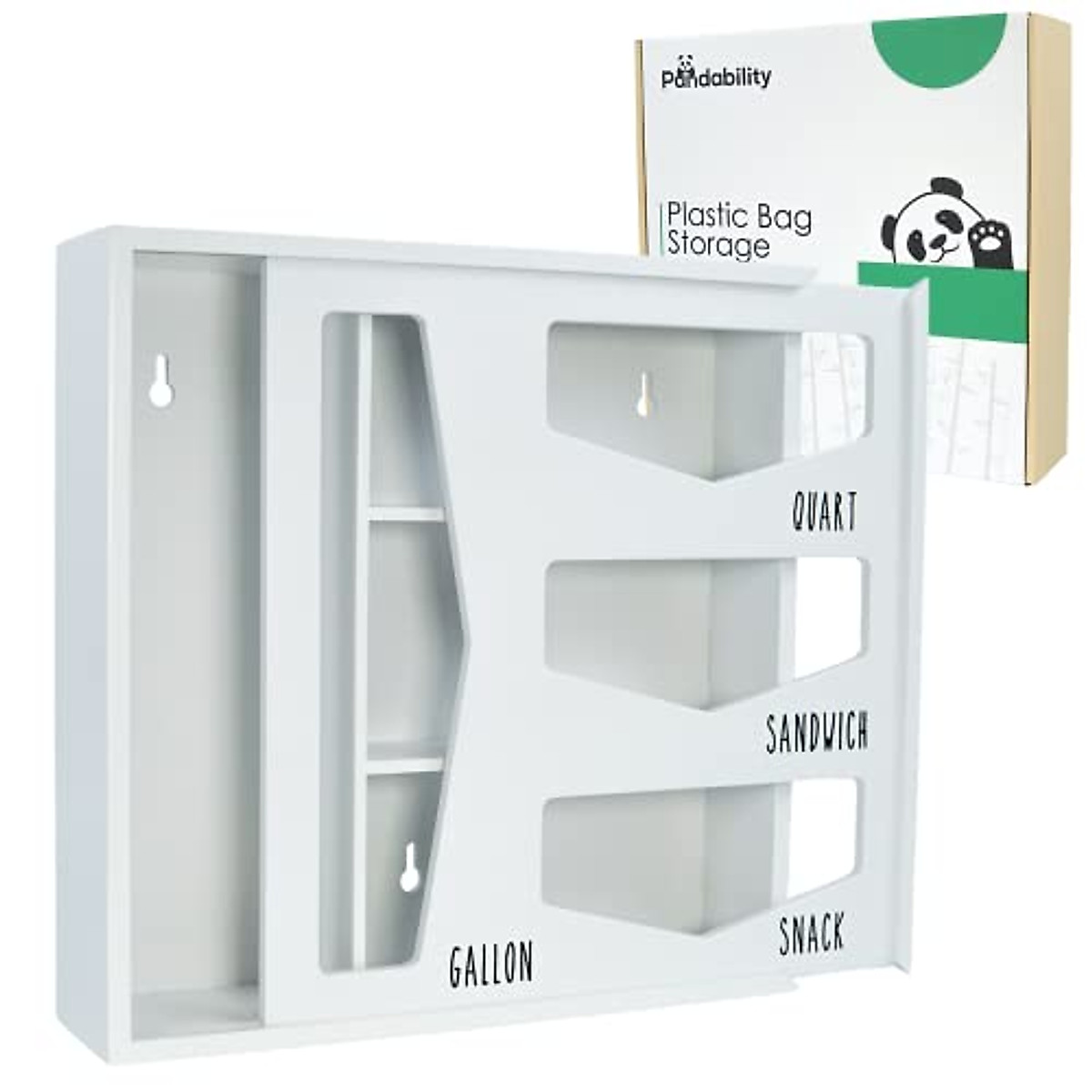 Pandability Premium Storage Bag Organizer for Drawer – Kitchen Organization – Food Storage Container - Compatible with Ziplock Bags, Snack Bags & Gallon Bags – Bamboo w/ Farmhouse Font - White